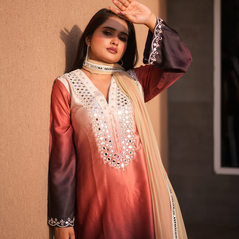 A luxurious coffee brown double-shade Pakistani suit by SLC ...