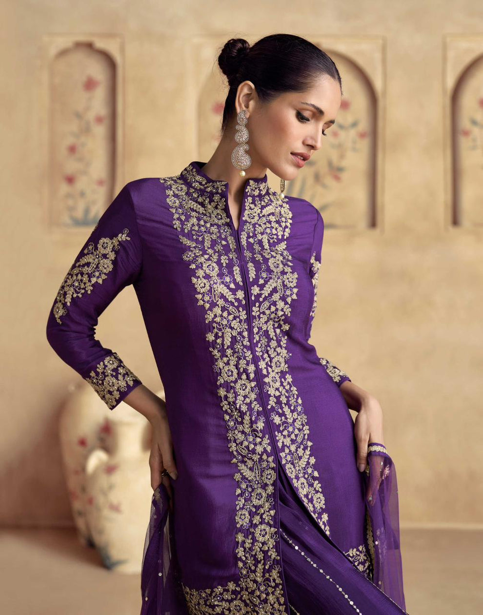 PURPLE ETHNIC SHORT KURTA PLAZO – Shahistaluxe Couture
